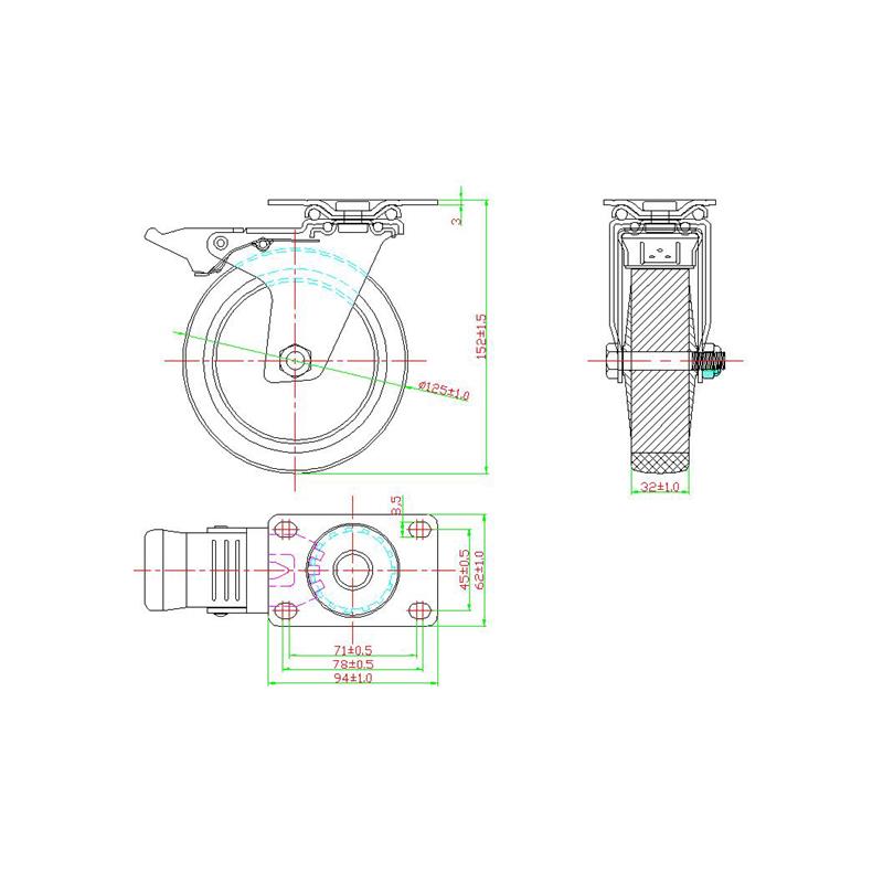 Medium Duty 4x1.25 Inch Outdoor TPR Rubber Swivel Caster with Double ...