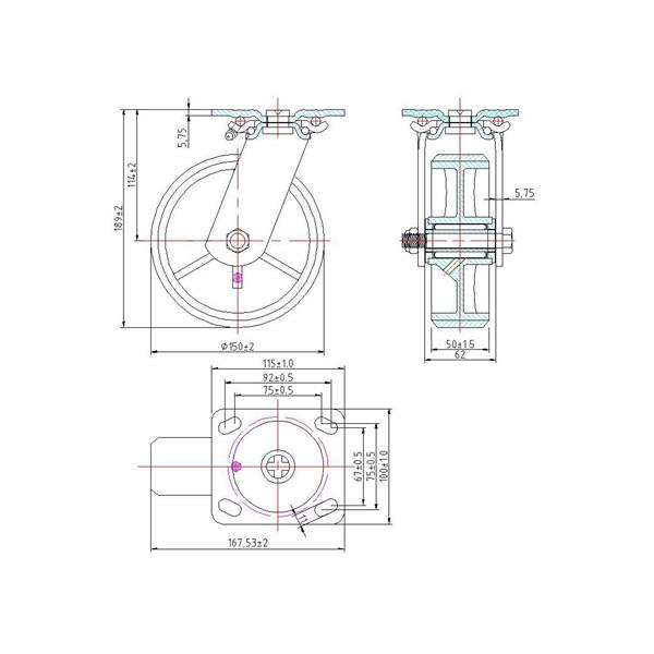 6"x2" 150mm Heavy Duty PU on Aluminium Alloy Core Swivel Caster for ...